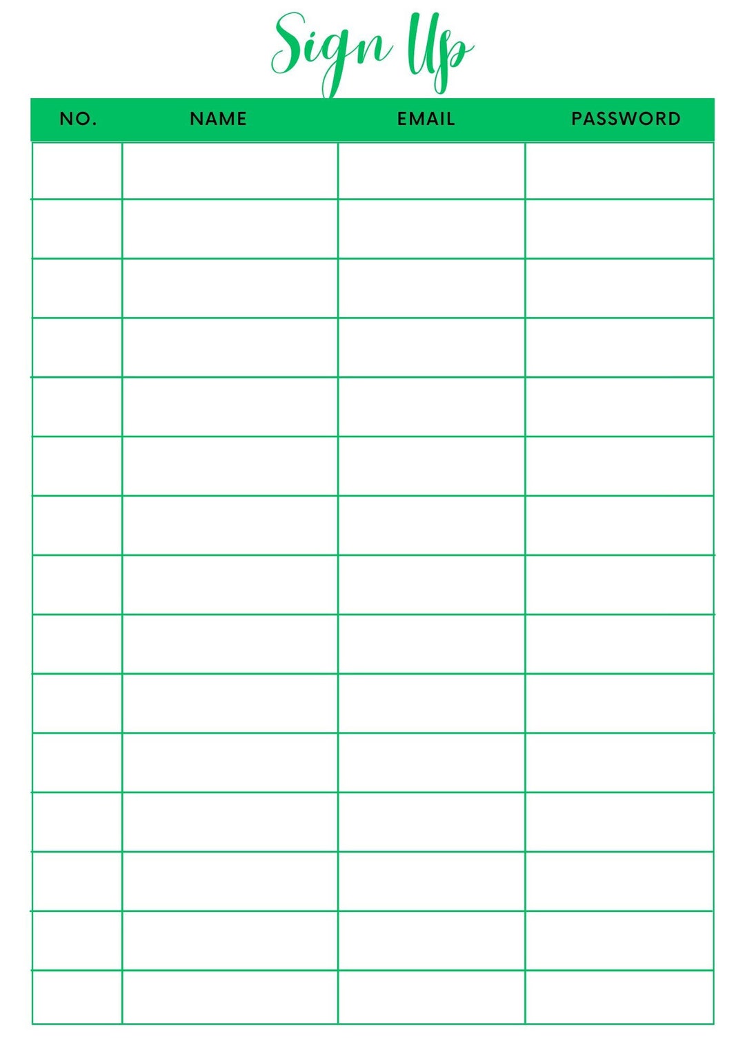 Plantilla de registro imprimible formulario de registro hoja - Etsy México