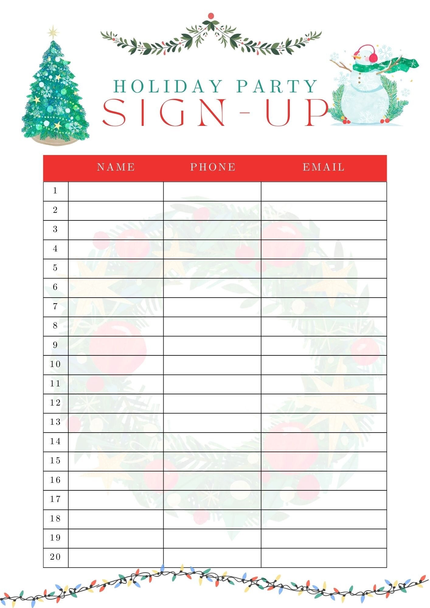 Holiday Signup Sheet for Festive Events & Gatherings! - Etsy