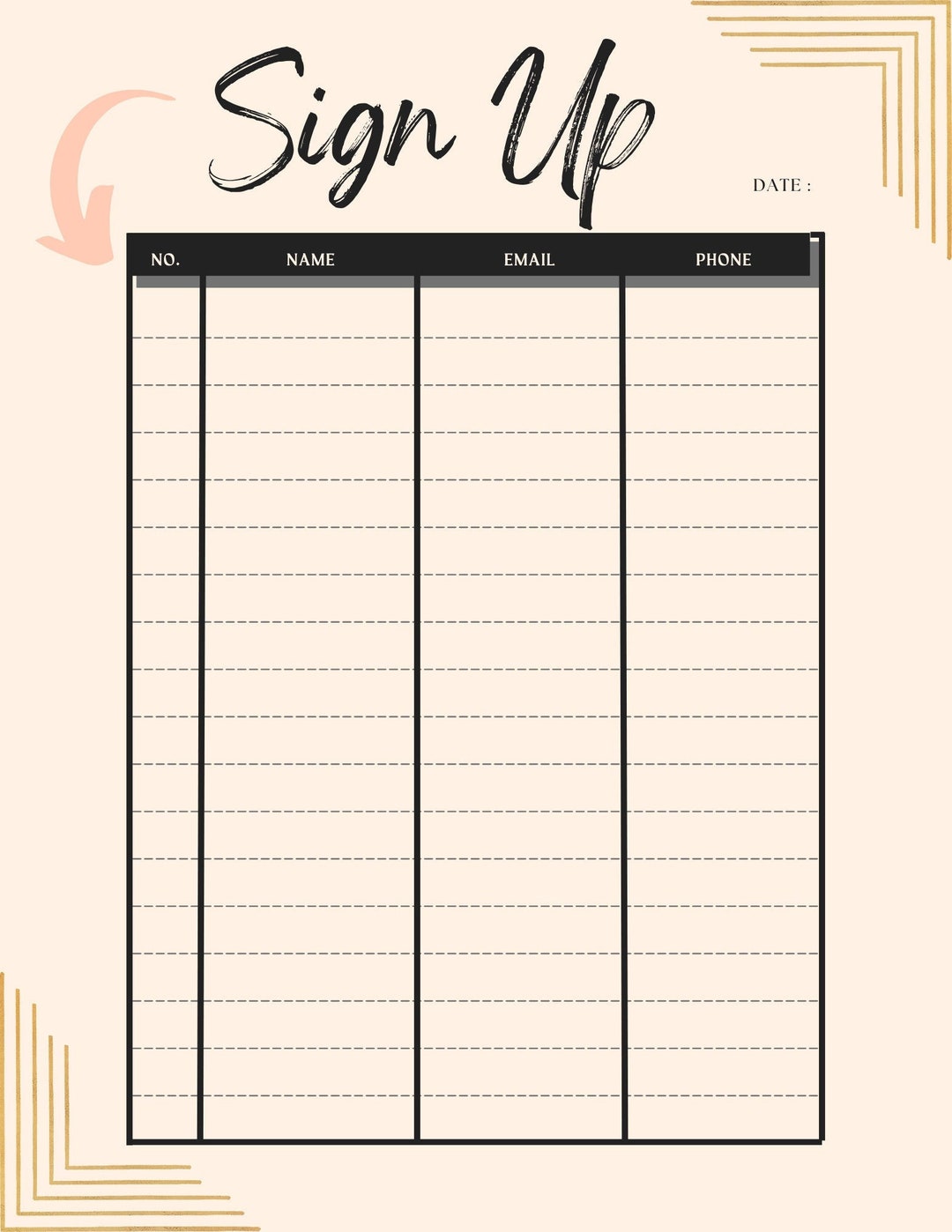 Sign up Sheet, Single Sign up Sheet, Simple Sign Up - Etsy