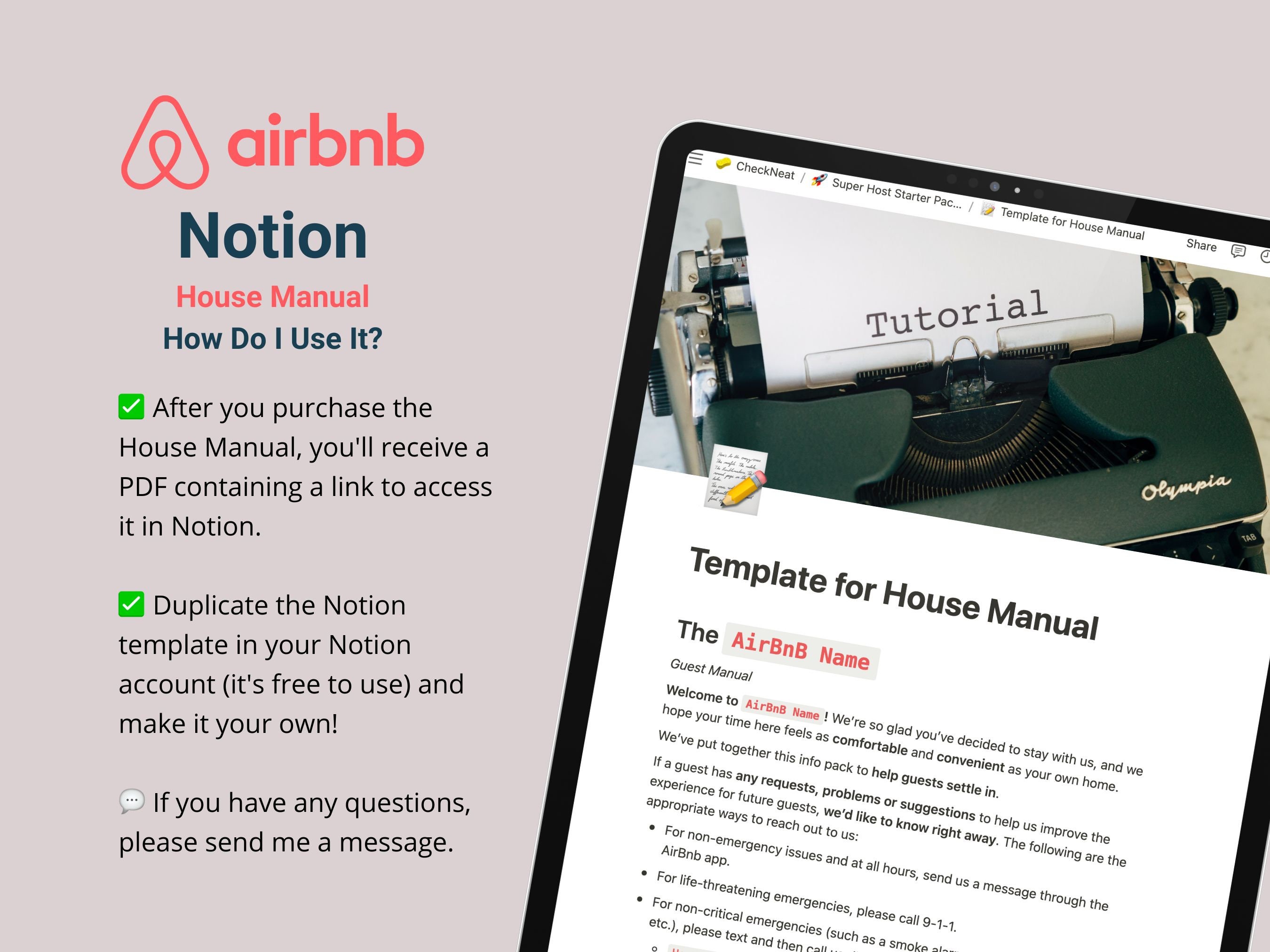 House Manual Notion Template Welcome Book, Guest Manual & House Rules ...