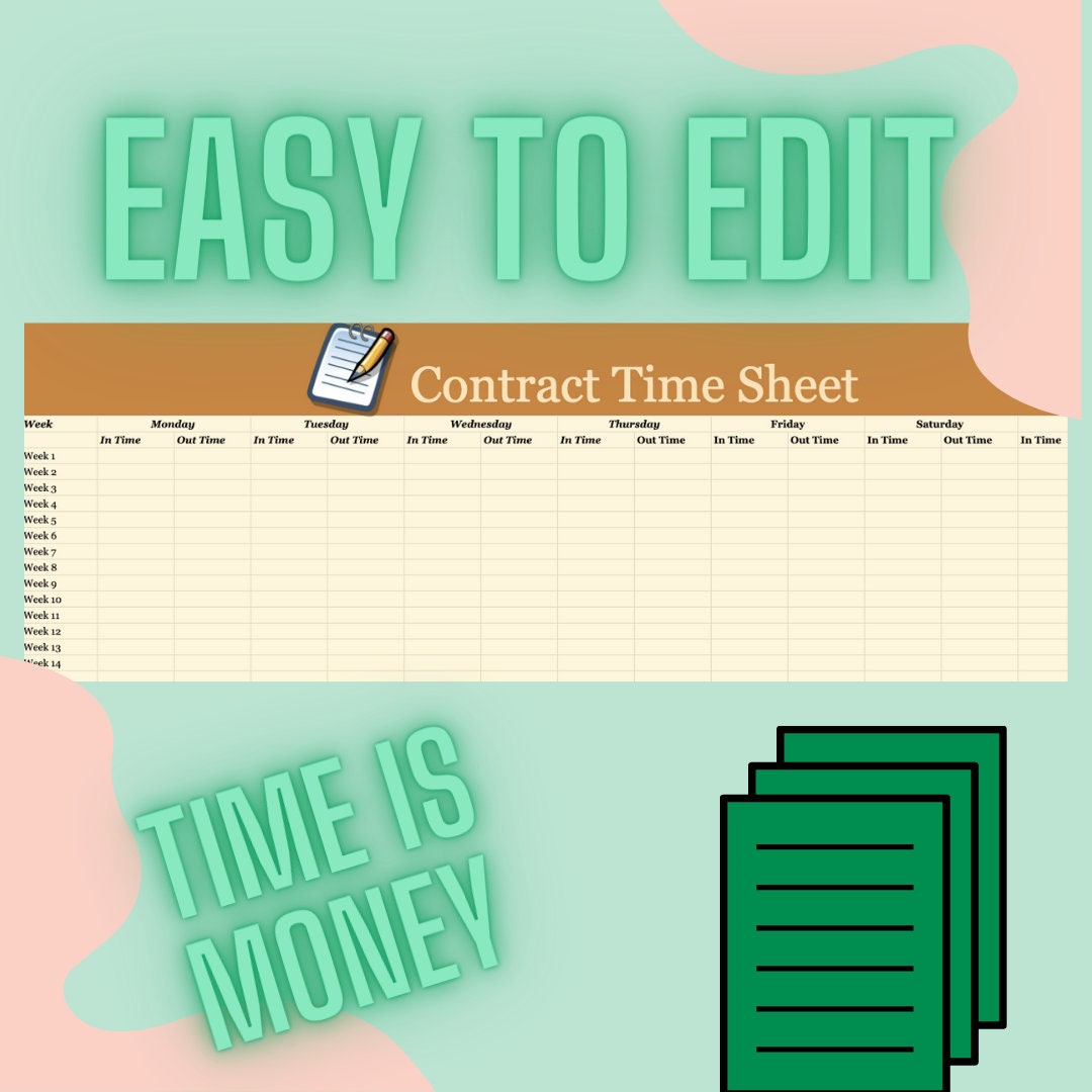 Employee Time Sheet Editable, Time Sheet, Printable Time Sheet, PDF ...
