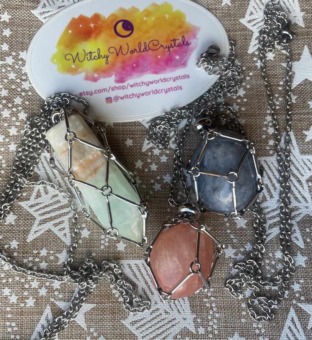Metallic Crystal Net Necklace Holder Adjustable Empty Stone Holder ...