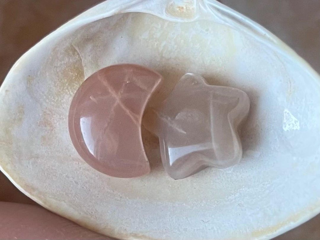 Peach Gray Moonstone Celestial Minis Pair Moon & Star Mini Crystal ...