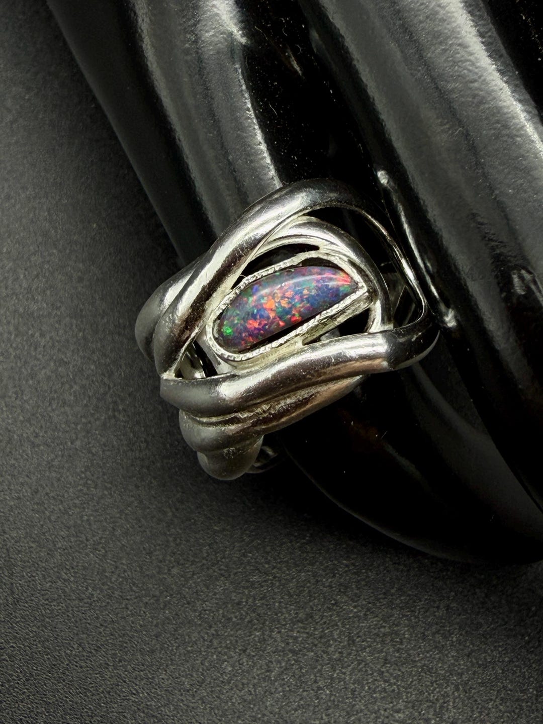 Alien/angel Ring Band With Australian Boulder Opal and Sterling Silver ...