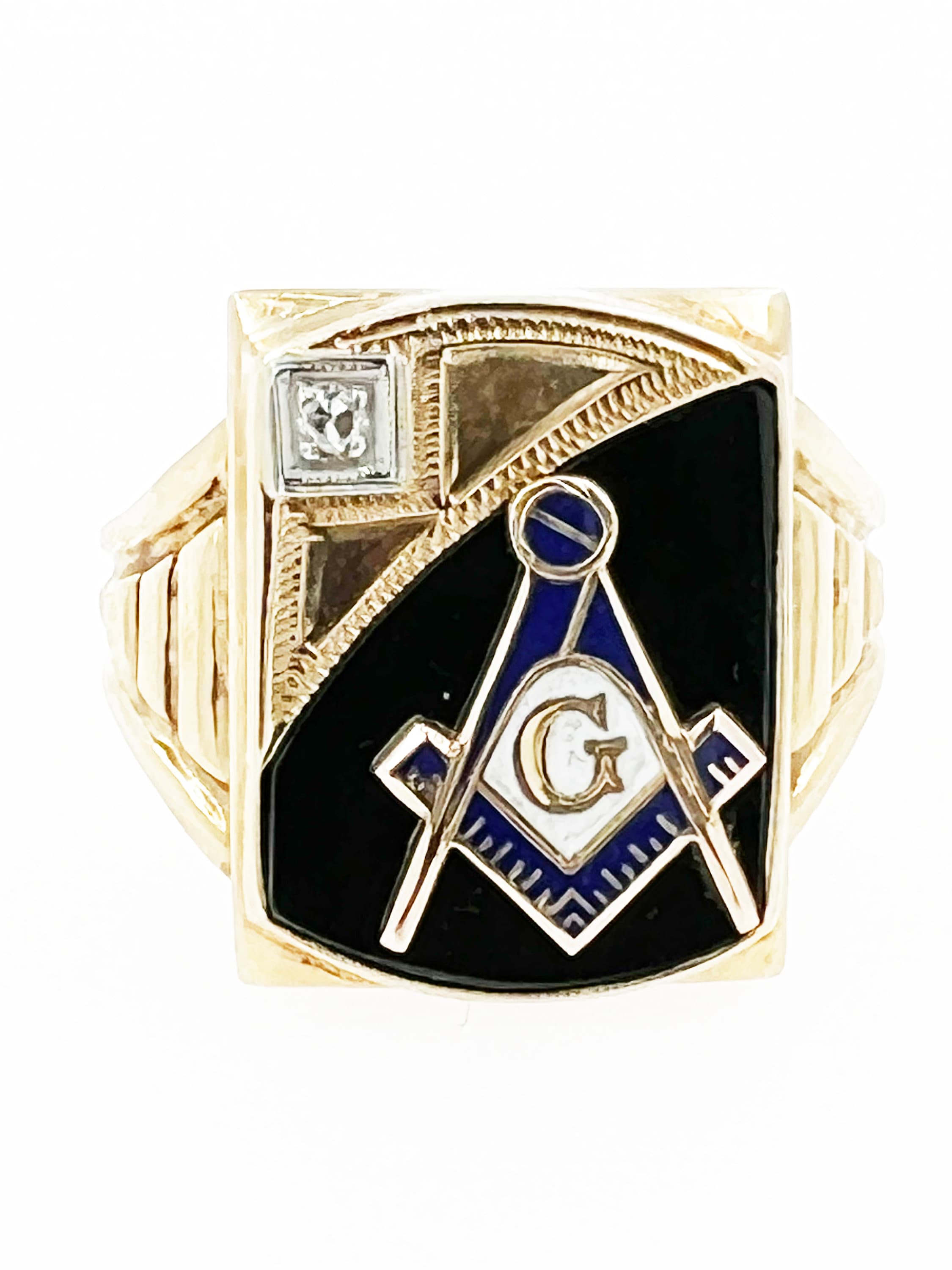 Antique Diamond & Onyx Freemason Ring in 14k Yellow Gold - Etsy