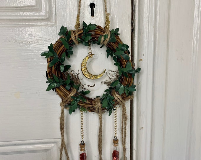Crescent Moon Wreath, Witch Bells, Protection Wreath, Gothic Decor ...