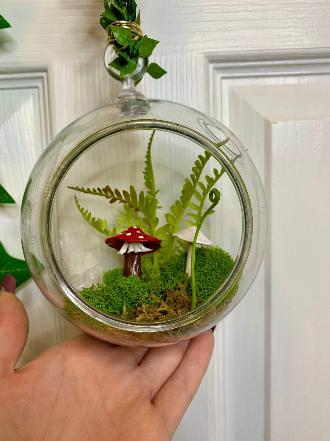 Mossy Mushroom Terrarium Crystal Hanging Decor Handmade | Unique Decor ...