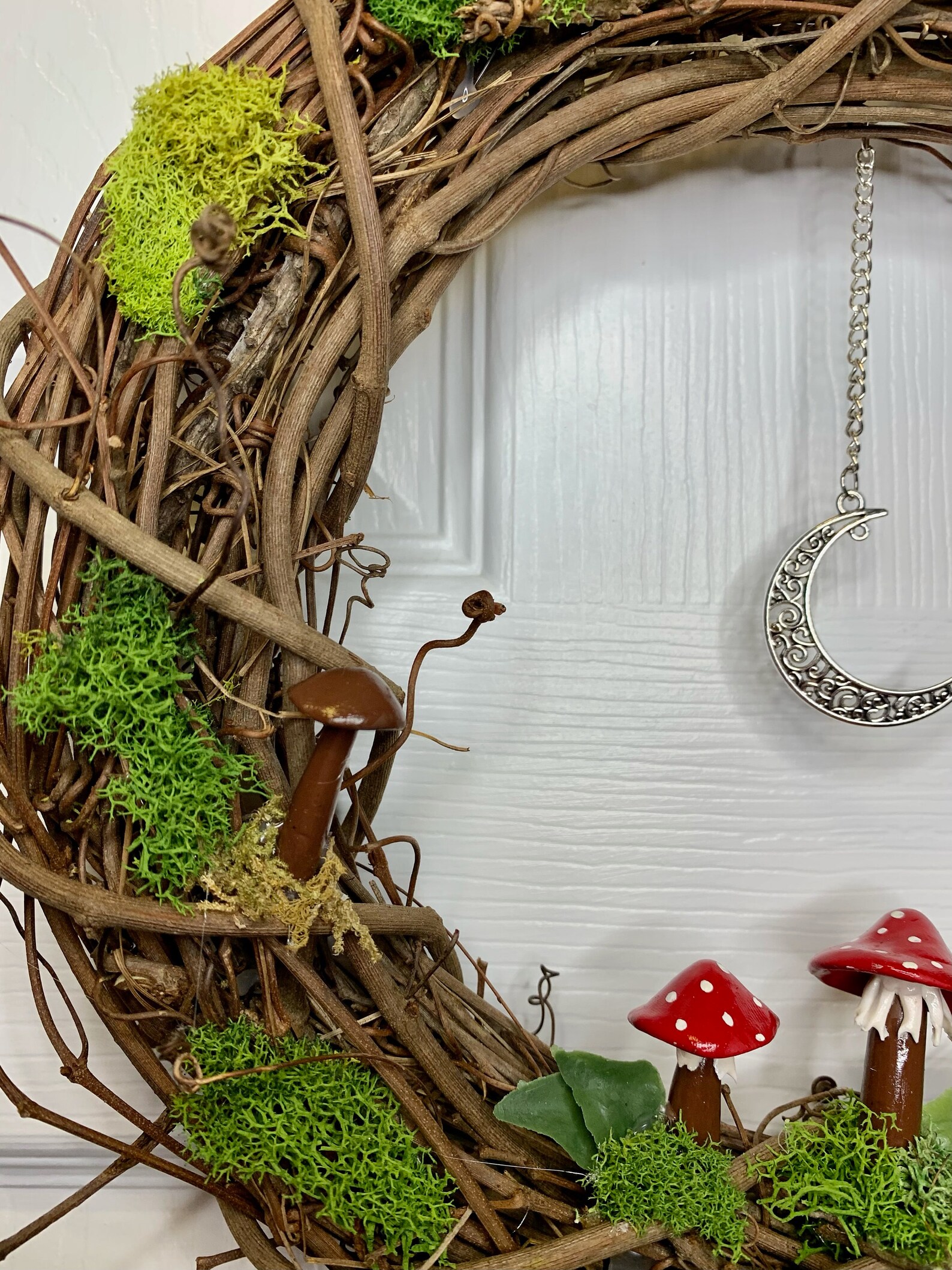 Mossy Mushroom Crescent Wreath | Handmade | Fairy | Unique Decor | Moon ...
