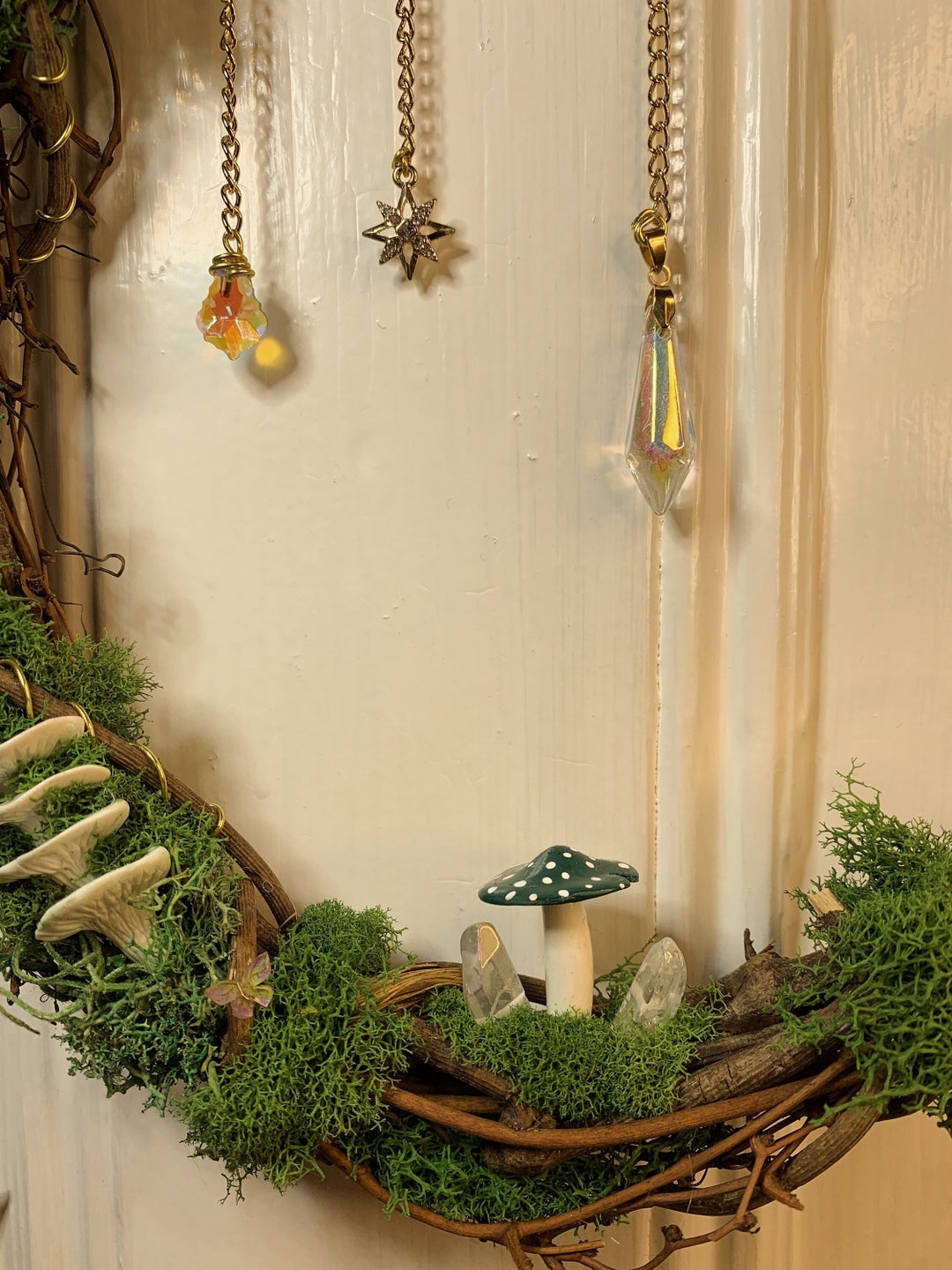 Suncatching Mossy Mushroom Wreath Handmade Cottagecore Wall Decor - Etsy