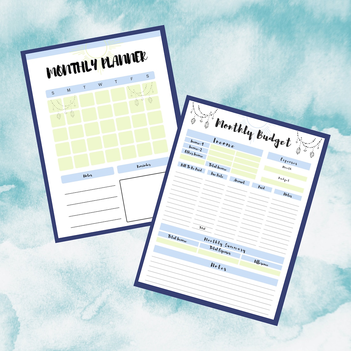 Undated Monthly and Weekly Planner Digital Download, Monthly Calendar ...