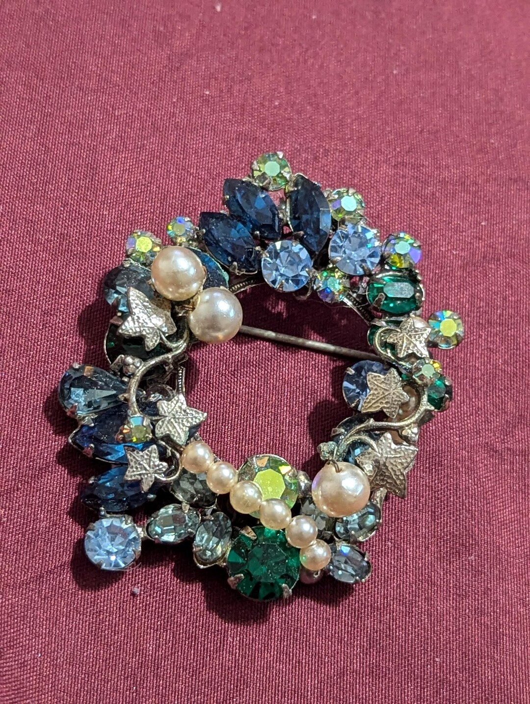 Signed Original by Robert Silver Tone Rhinestone Bead Faux Pearl Pin ...