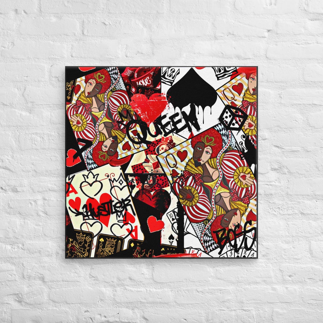 Modern Abstract Queen of Hearts Graffiti Street Style Love Art Canvas ...