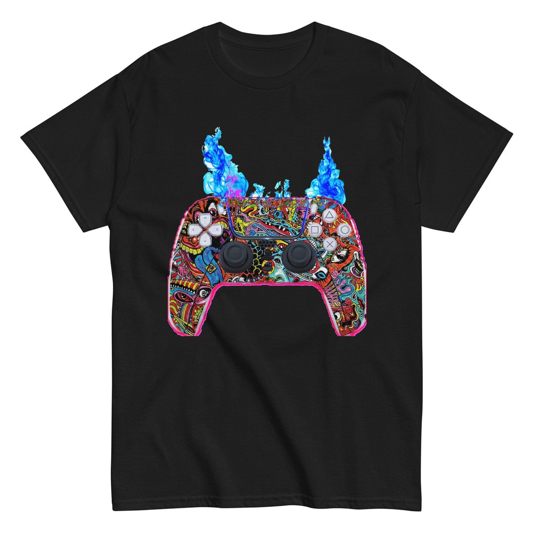 Gamer Geek Flame Controller Graphic Art T-shirt (unisex) Gamer Skater ...