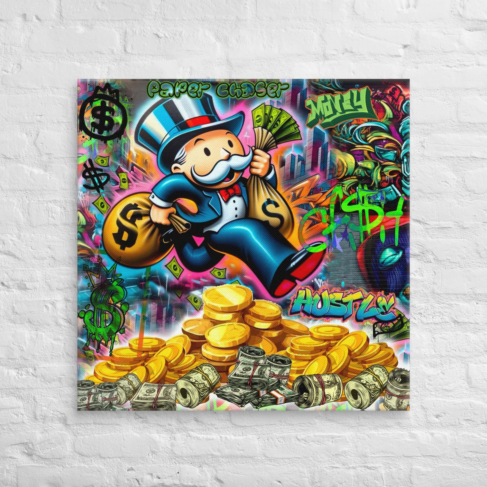 Paper Chaser Money Bags High Modern Graffiti Canvas Artwork - Pop ...