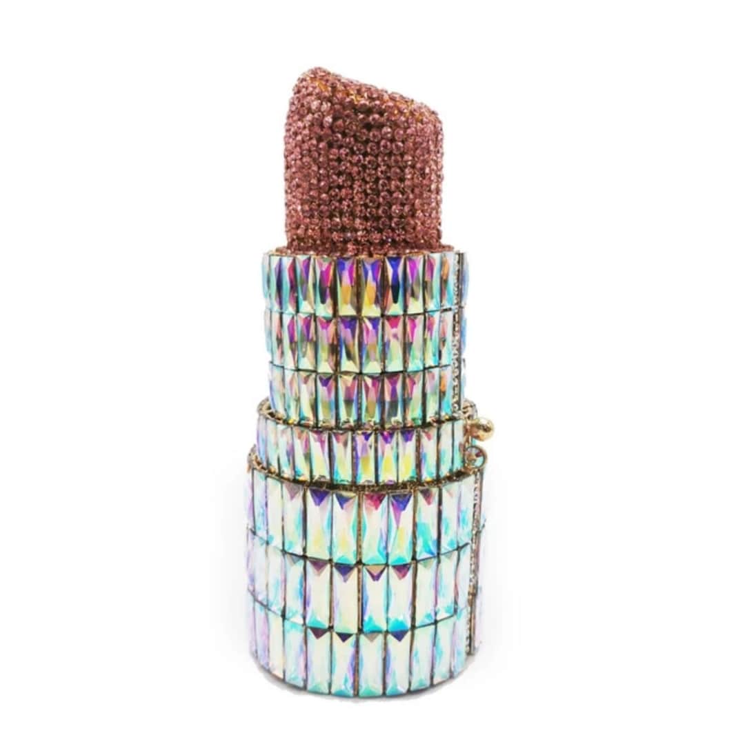 Pink Crystal Lipstick Evening Clutch - High Glam Clutch-modern Clutch ...