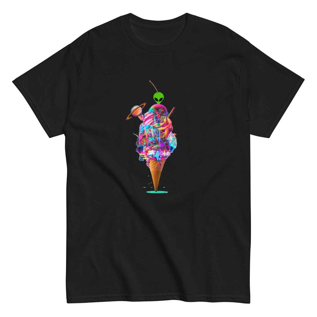 Trippy Ice Cream Glitch Graphic Art T-shirt (unisex) - Psychedelic ...