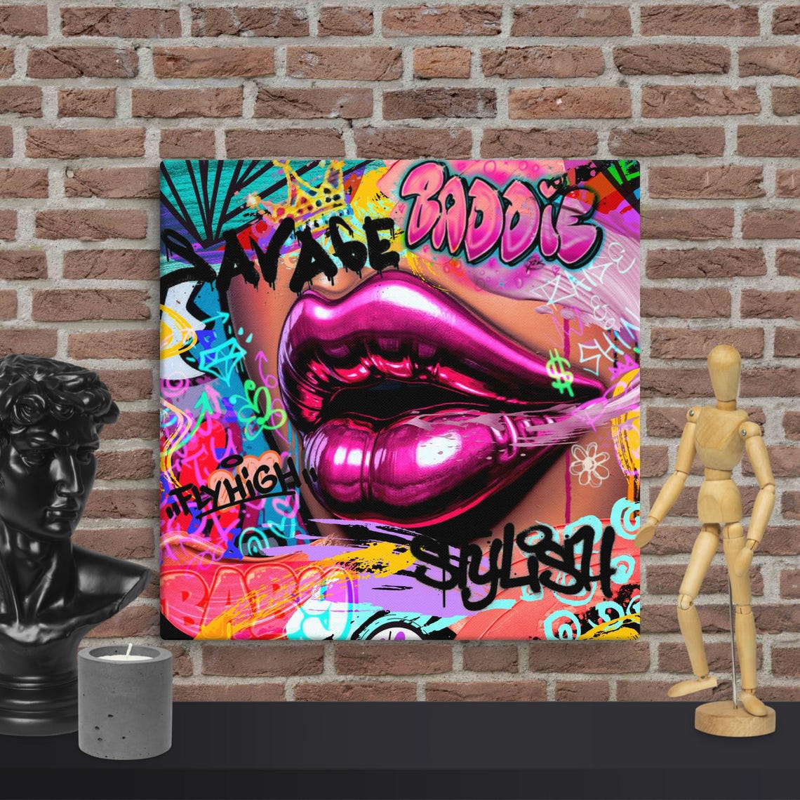 Savage Lipstick – Baddie High Modern Glossy Lip Graffiti Artwork Canvas ...