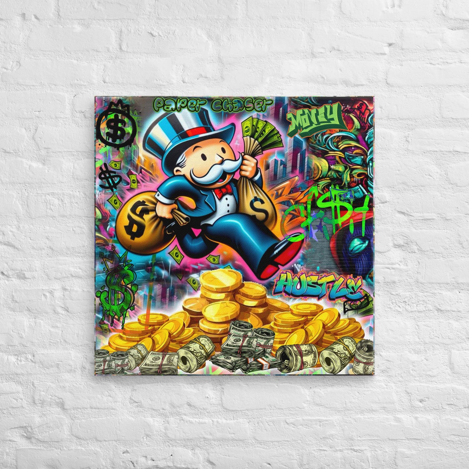 Paper Chaser Money Bags High Modern Graffiti Canvas Artwork - Pop ...