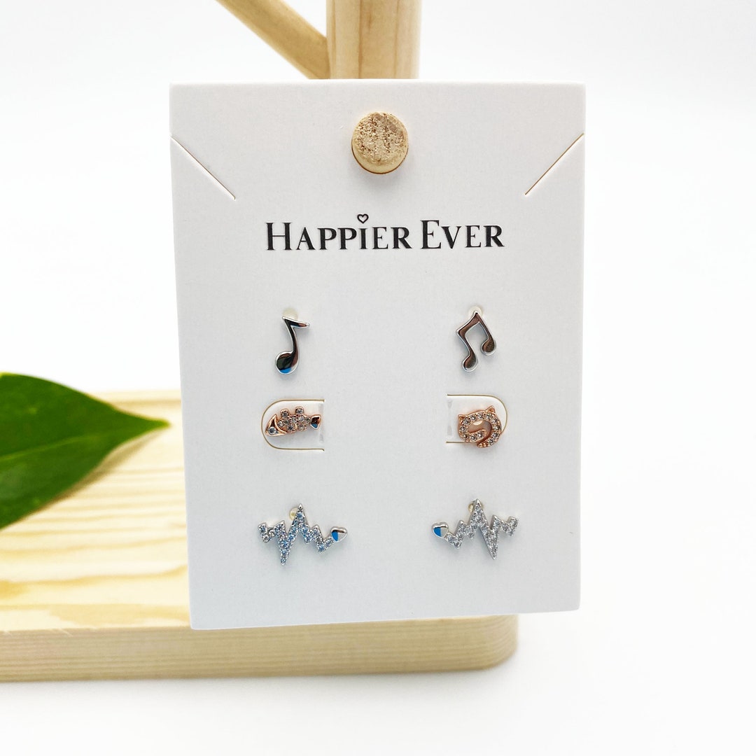 Music Note Cat With Fishbone ECG Wave 925 Silver Stud - Etsy