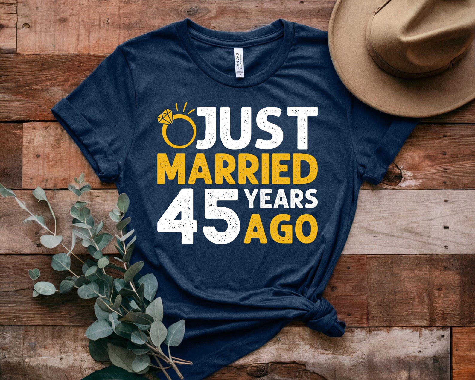 45th Anniversary T-shirt: Just Married 45 Years Ago - Couples Matching ...