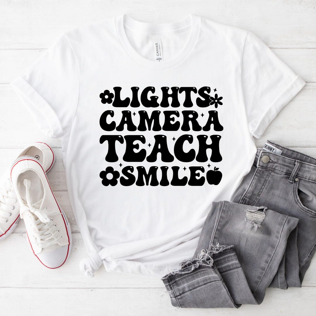 Lights Camera Teach Smile Teacher Shirt: Trendy School Tee - Etsy