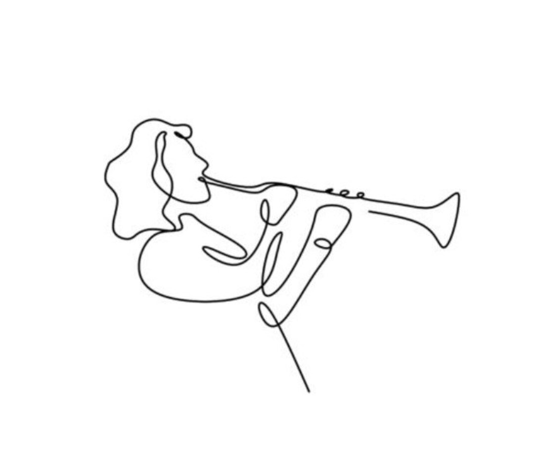 Continuous Line Drawing of Jazz Musicians Playing Trumpet Music ...