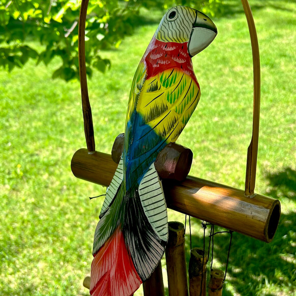 Natural Bamboo Windchime With Parrot Perch Relaxing Patio - Etsy