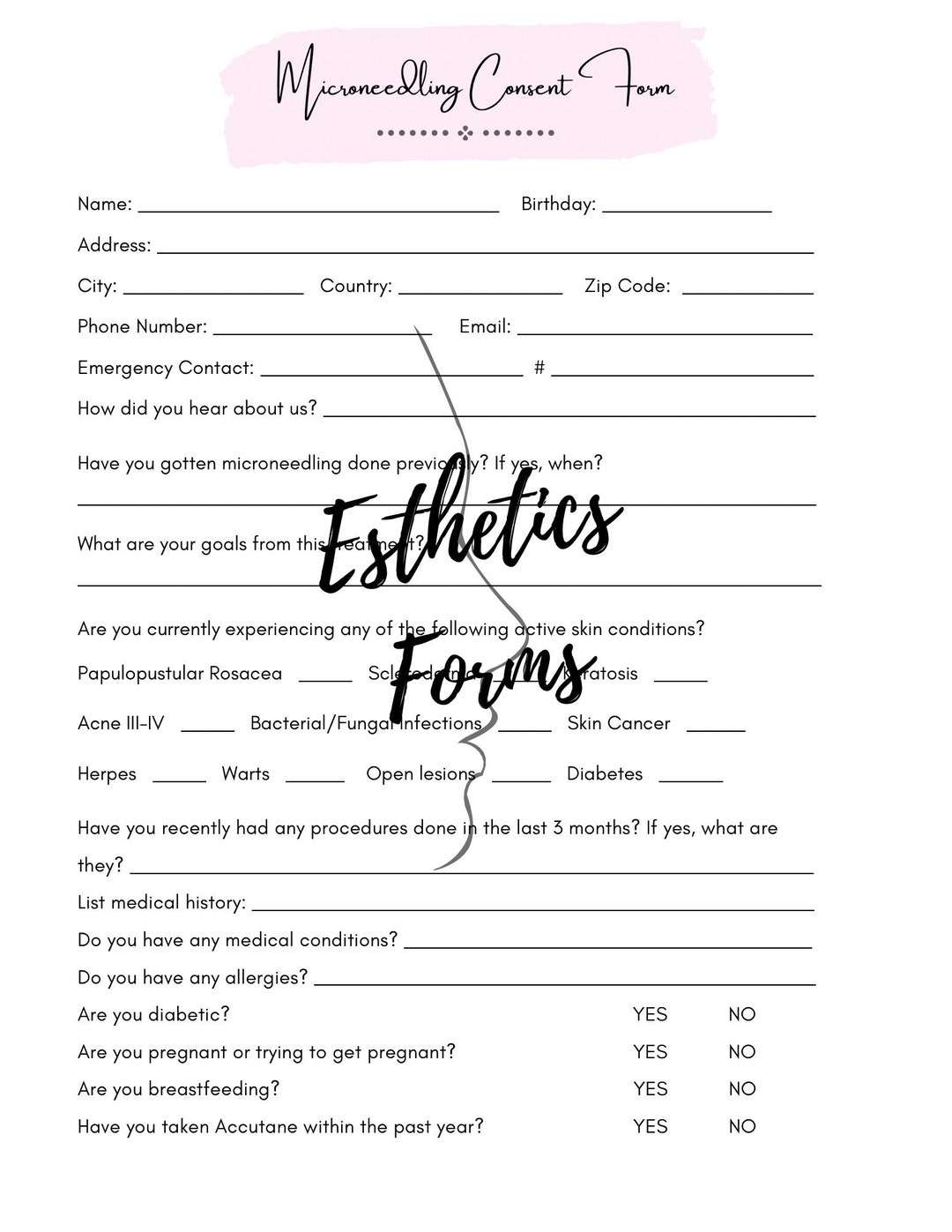 Microneedling Consent Form With After Care Instructions - Etsy