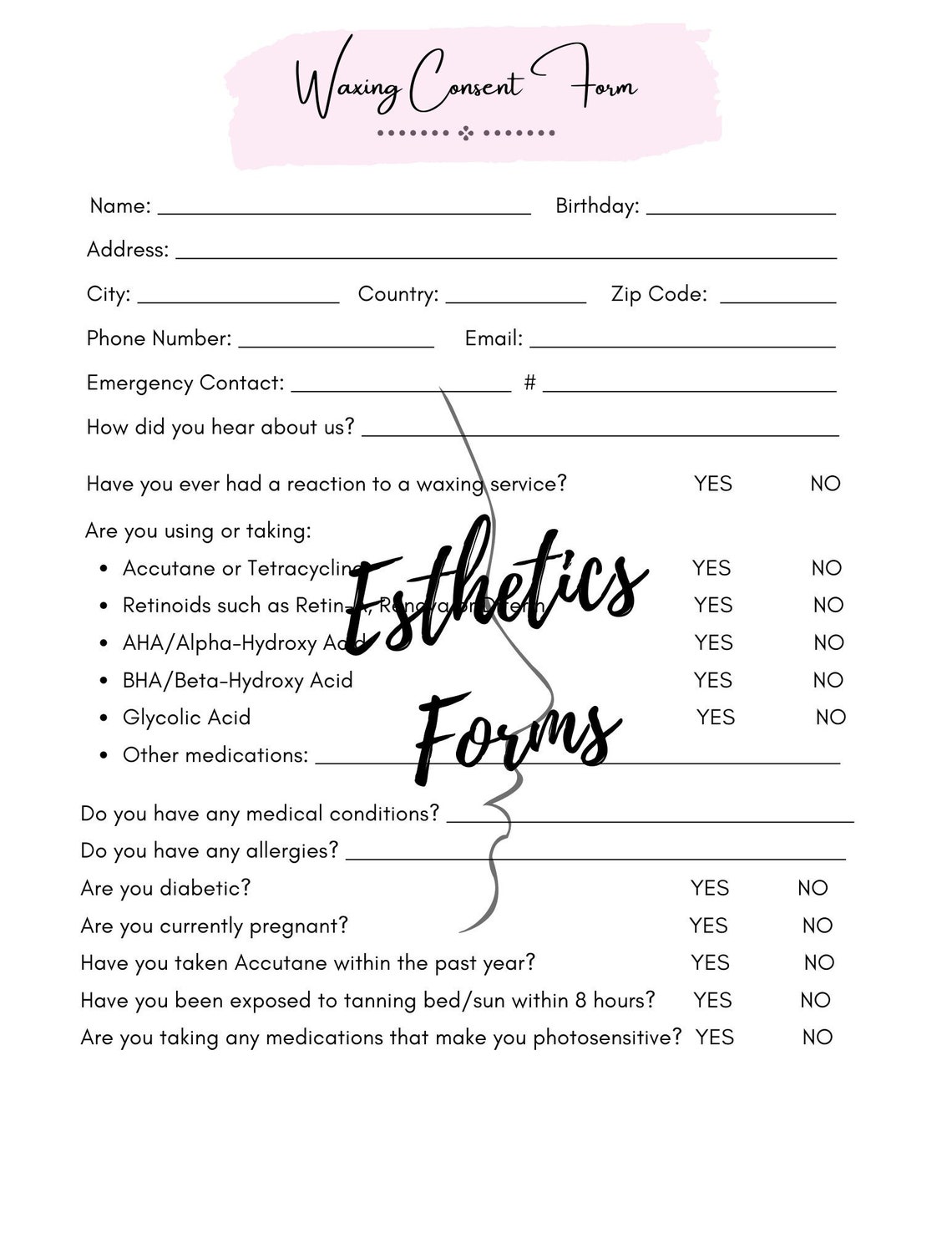 Waxing Consent Form With Post Care Instructions - Etsy