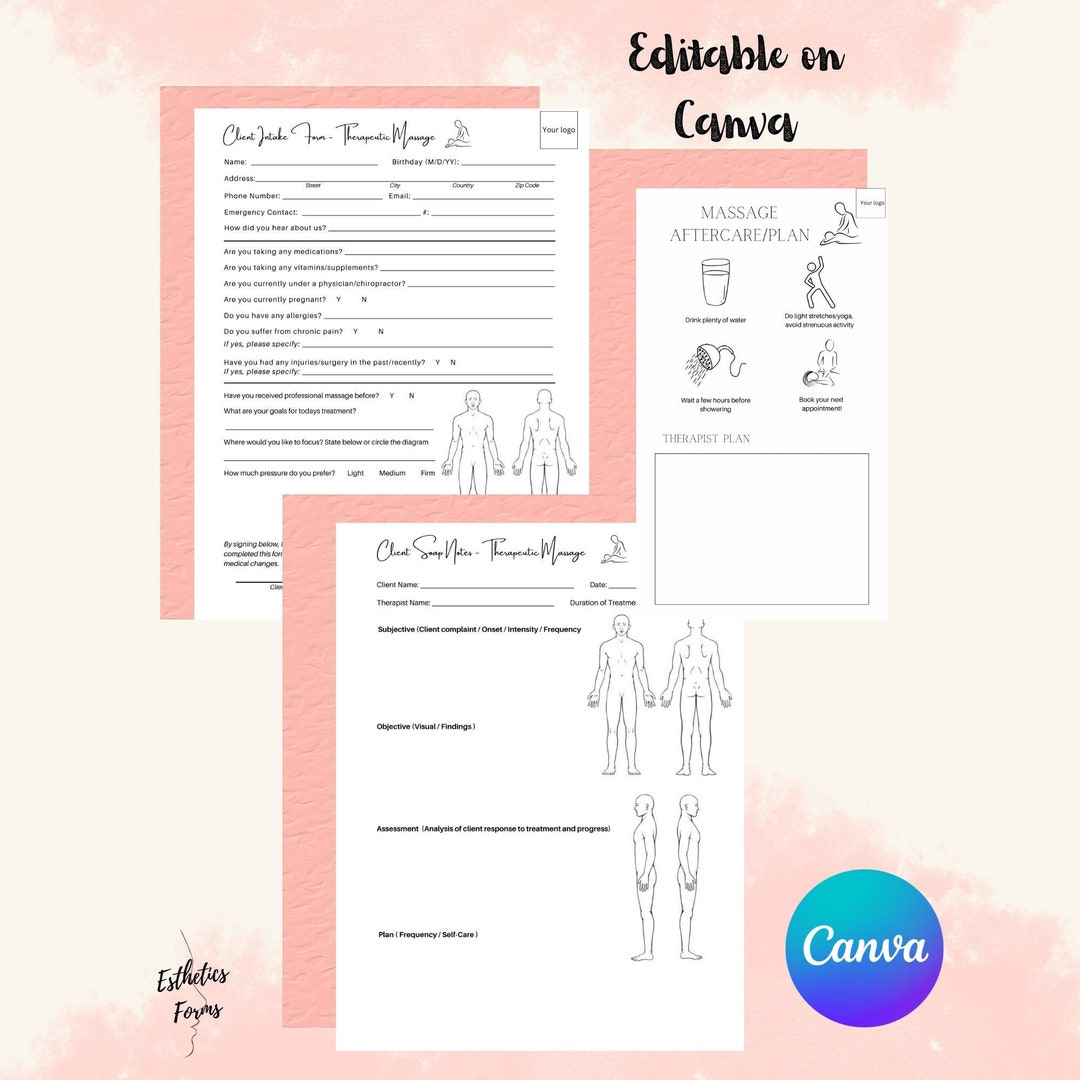 Client Intake Form/soap Note Massage Therapy - Etsy