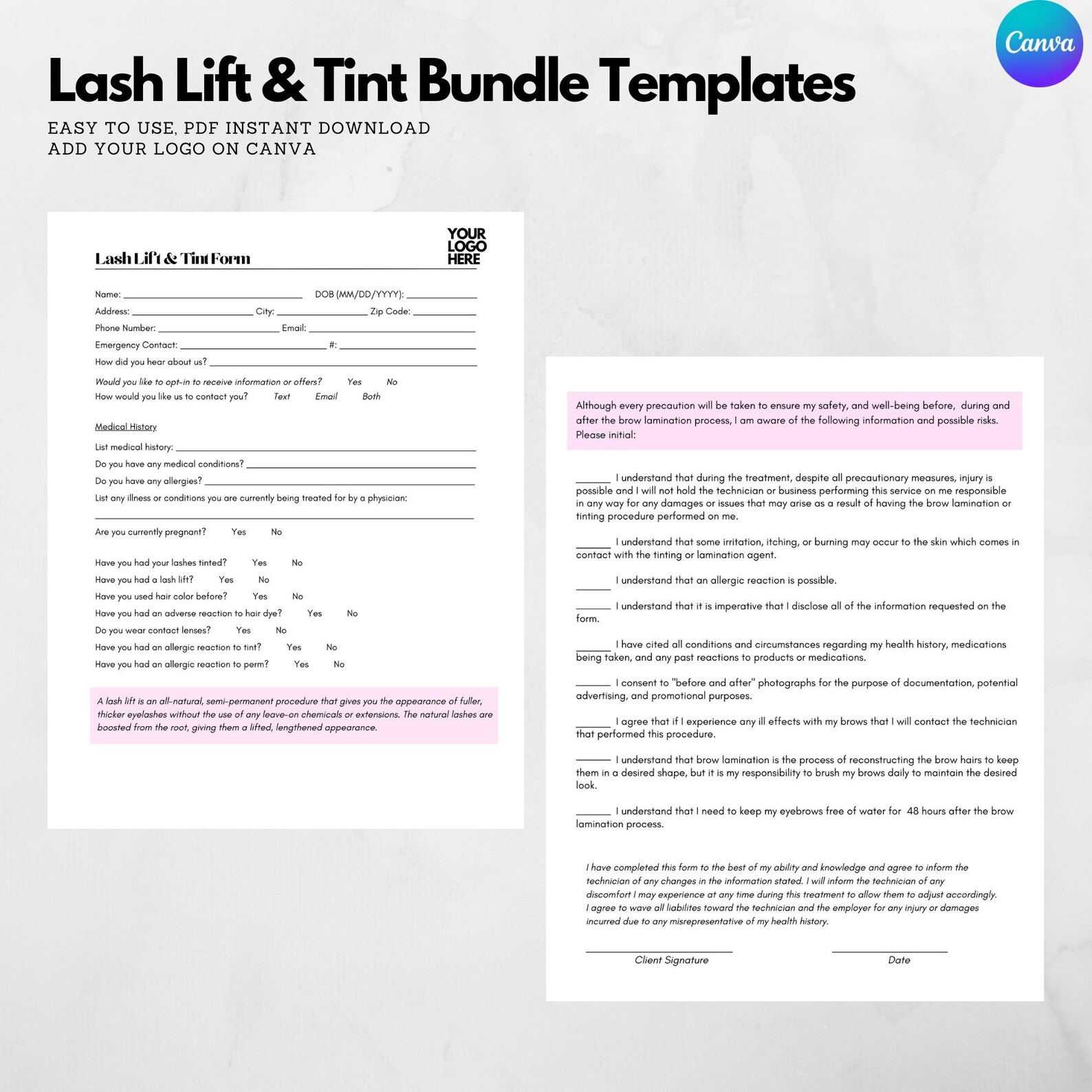 Lash Lift & Tint Instant Download PDF Template - Etsy