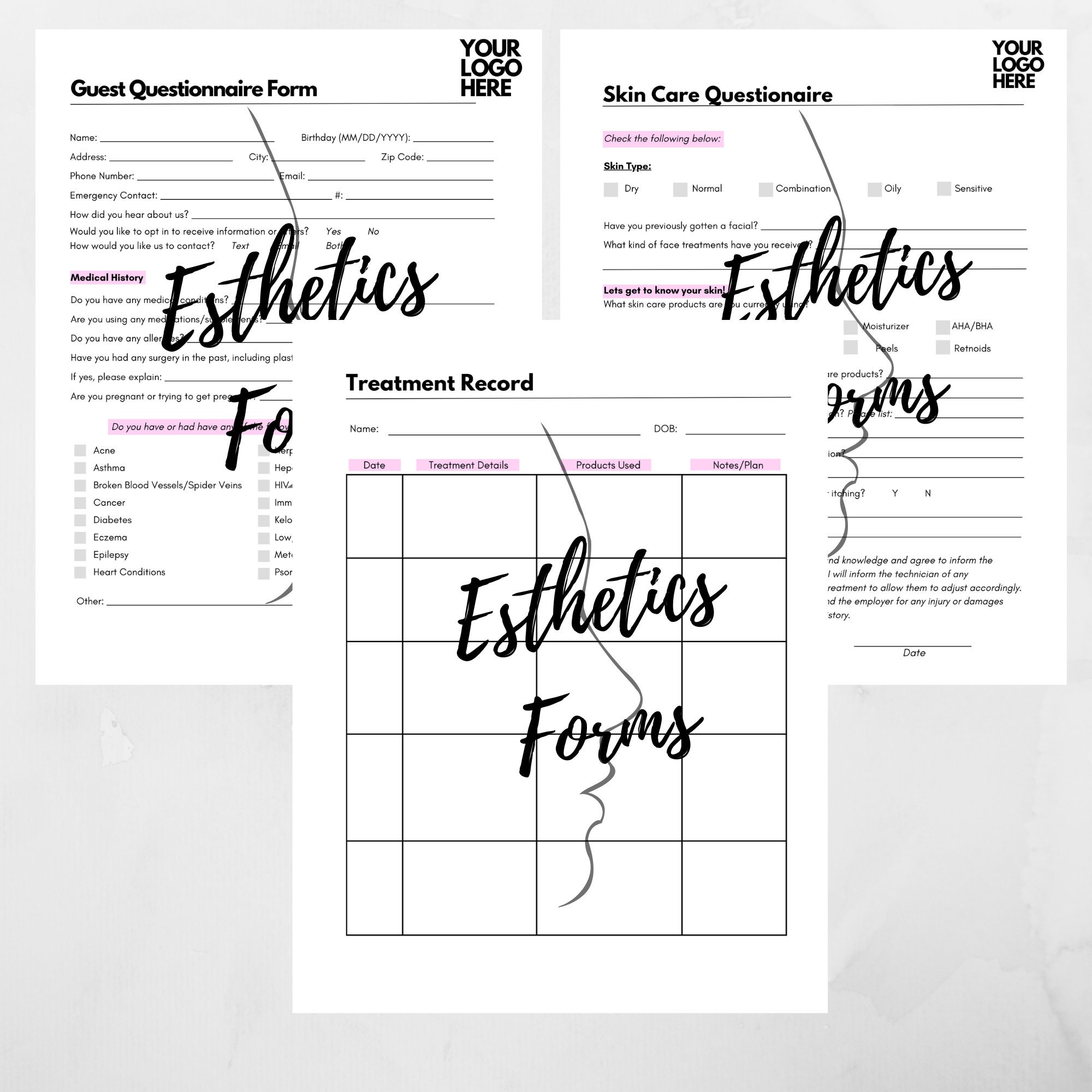 Guest Health & Skin Questionnaire With Treatment Record Form ...