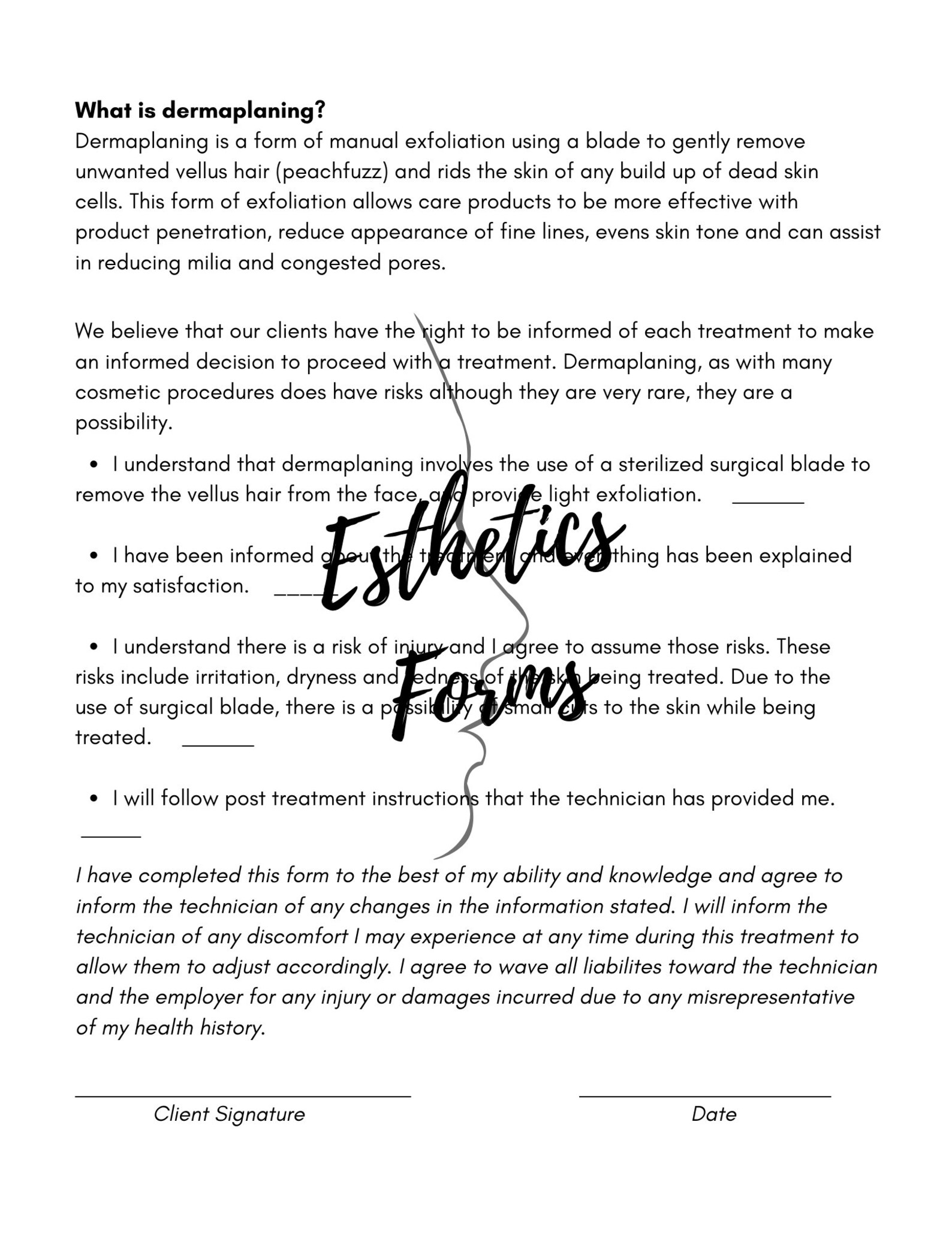 Dermaplaning Consent Form - Etsy
