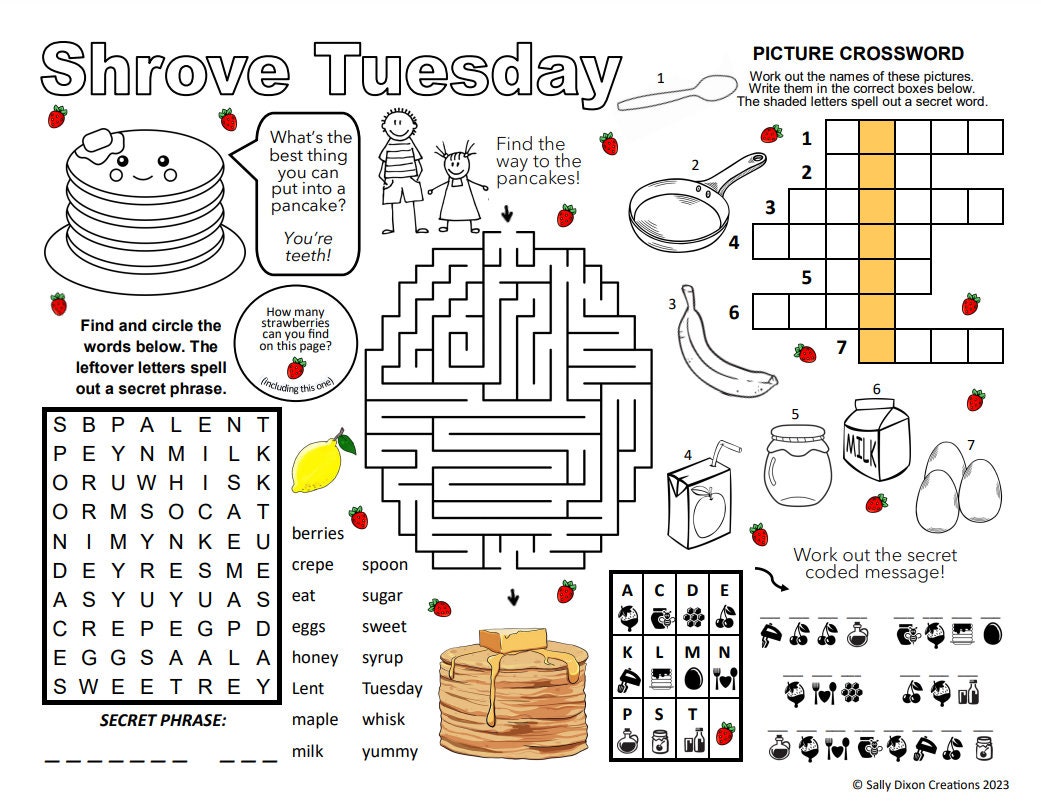 Shrove Tuesday, Pancake Day, Puzzle Sheet, Digital Download, Printable ...