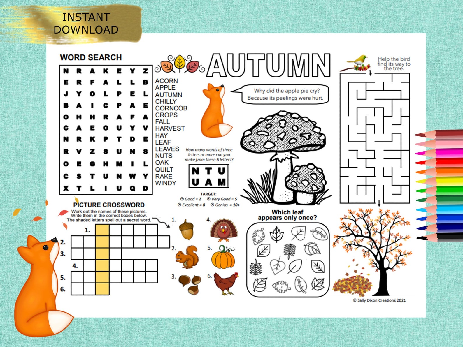 AUTUMN SEASON, Puzzle Placemat, PDF, Crossword Puzzles, Activity Sheet ...