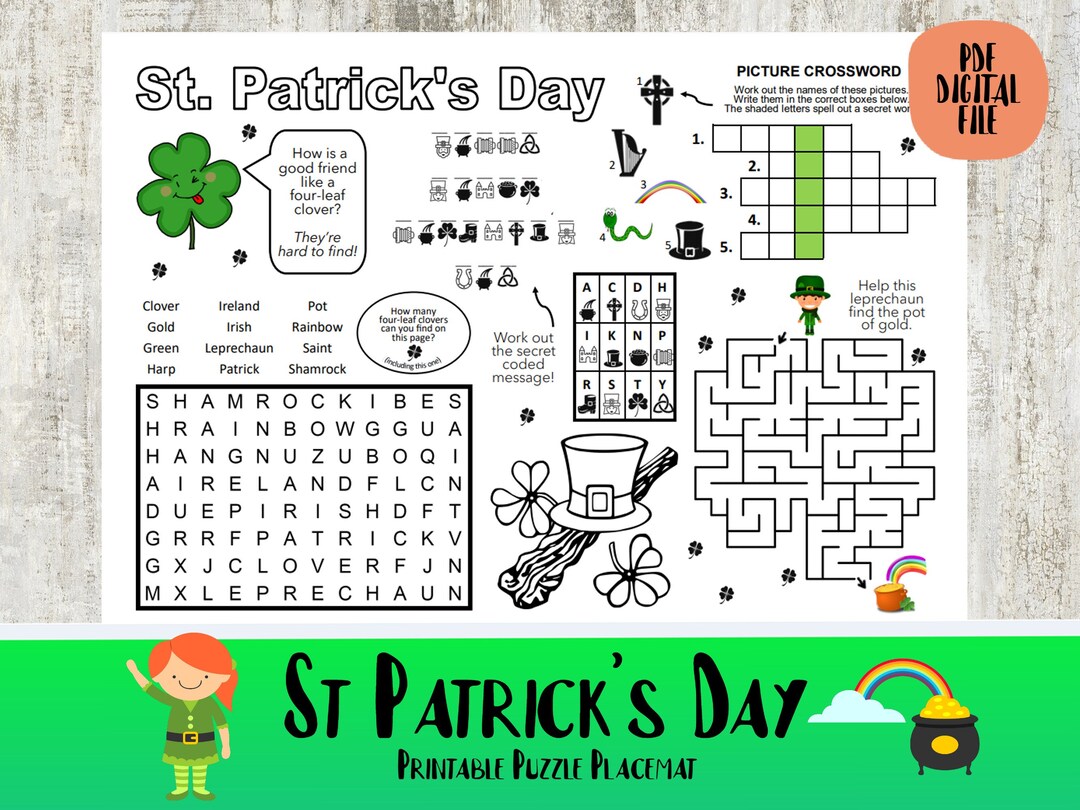 St Patrick's Day Puzzle Placemat: Kids Activity Sheet (PDF Digital ...