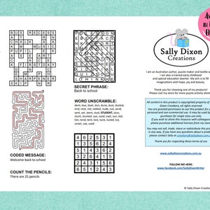 Back to School Puzzle Sheet, Digital Download, Printable Puzzle Sheet ...