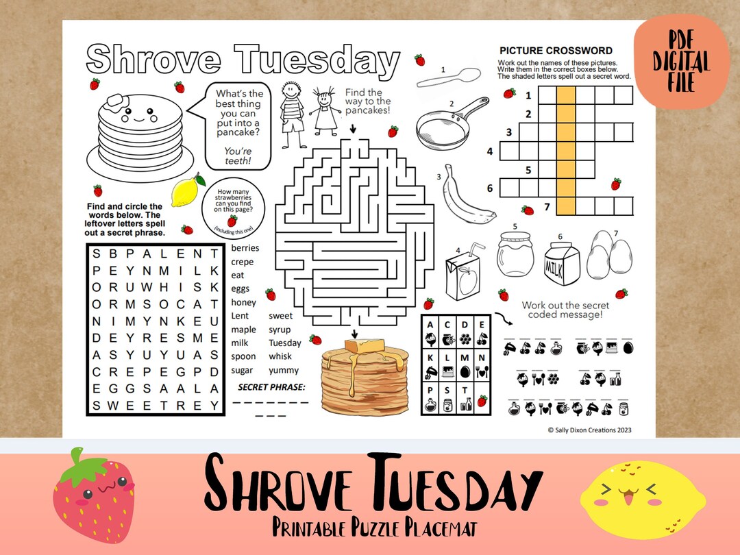 Shrove Tuesday, Pancake Day, Puzzle Sheet, Digital Download, Printable ...