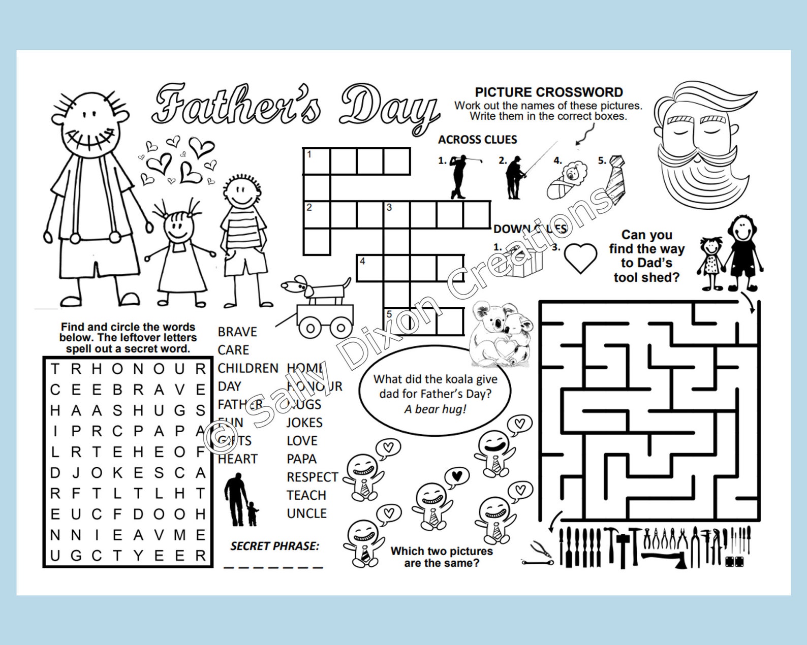 FATHER'S DAY, Puzzle Placemat, PDF Digital Download, Crossword Puzzles ...
