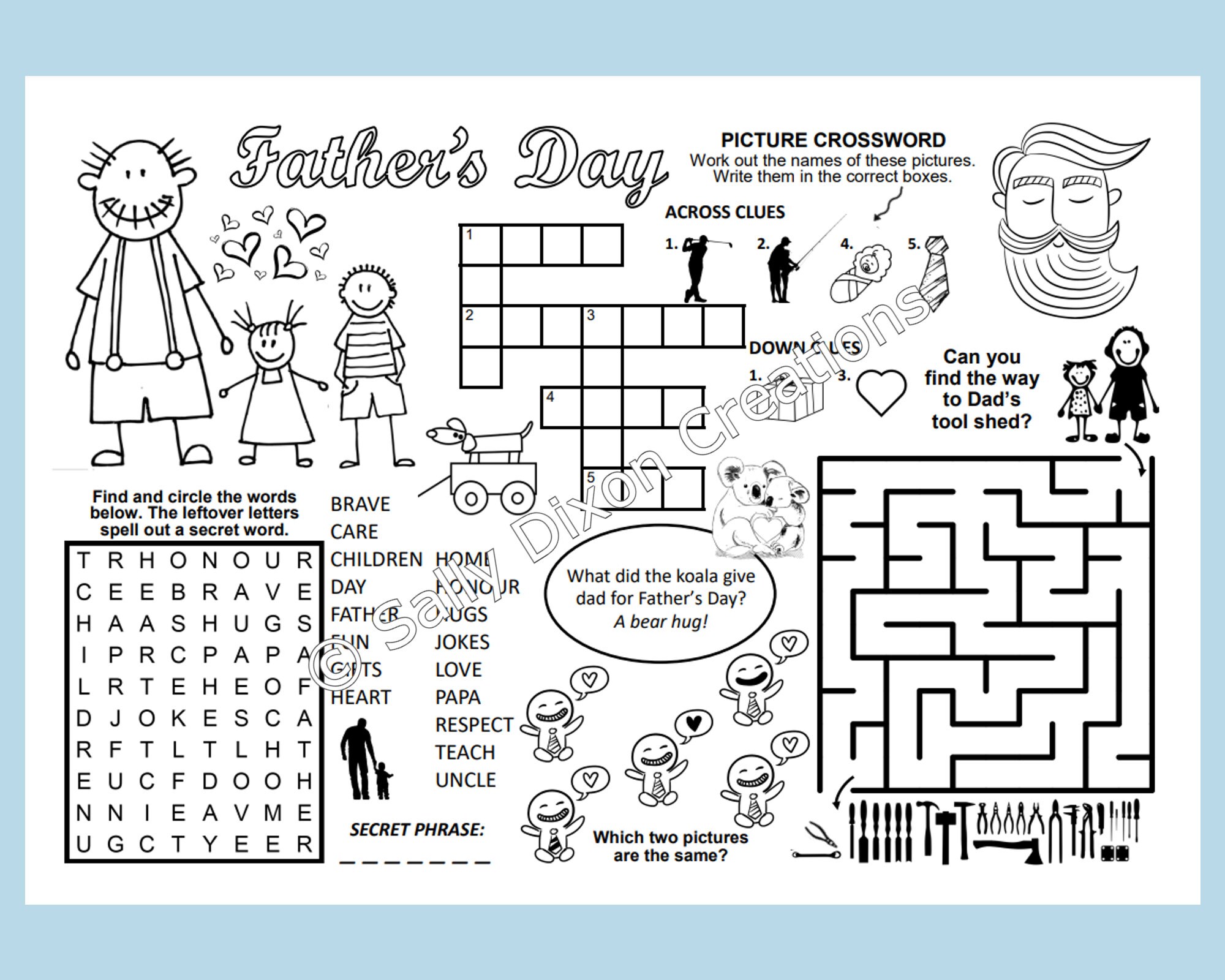FATHER'S DAY, Puzzle Placemat, PDF Digital Download, Crossword Puzzles ...