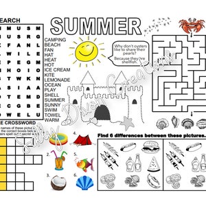 Summer Puzzle Placemat: Kids Activity Sheet, Printable (PDF Digital ...