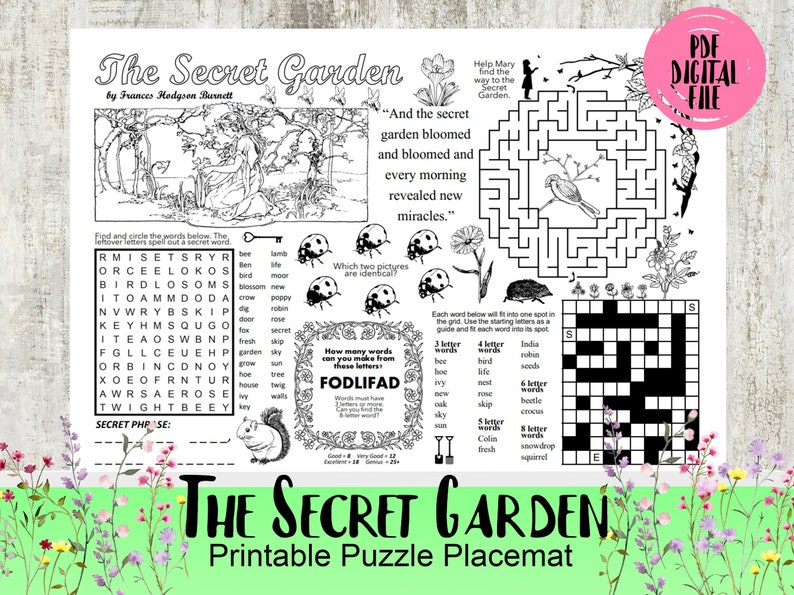 The Secret Garden Puzzle Place Mat: Children's Activity Sheet (PDF ...
