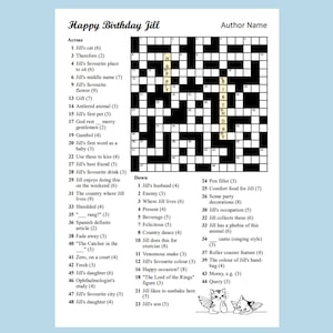 Custom Birthday Crossword Puzzle: Personalized Activity Sheet (PDF ...