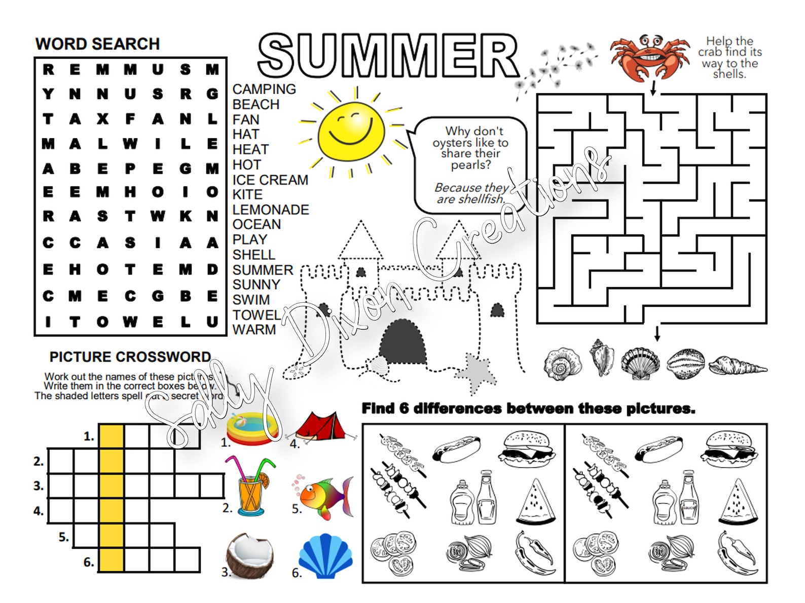 Summer Puzzle Placemat: Kids Activity Sheet, Printable (PDF Digital ...