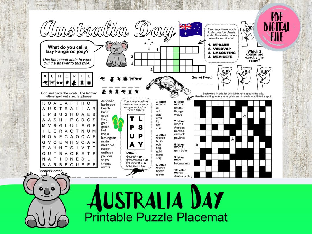 Australia Day Puzzle Sheet, Digital Download, Printable Puzzle Sheet ...