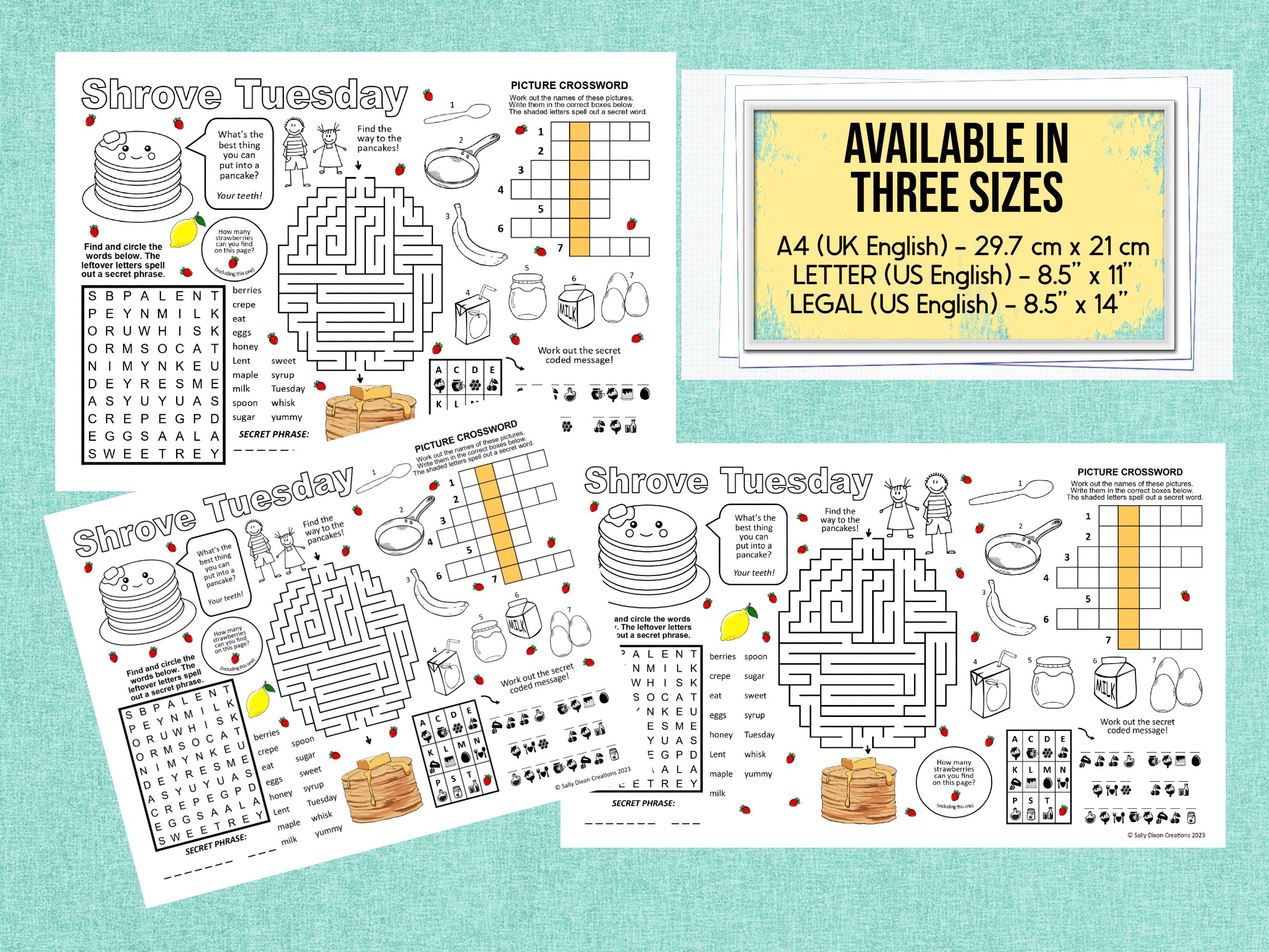 Shrove Tuesday, Pancake Day, Puzzle Sheet, Digital Download, Printable ...