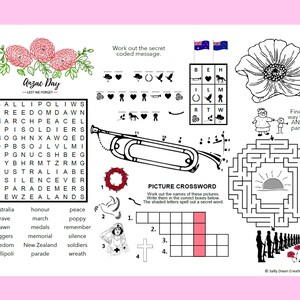 ANZAC DAY, Puzzle Sheet, Puzzle Placemat, Printable Activity Sheet, PDF ...