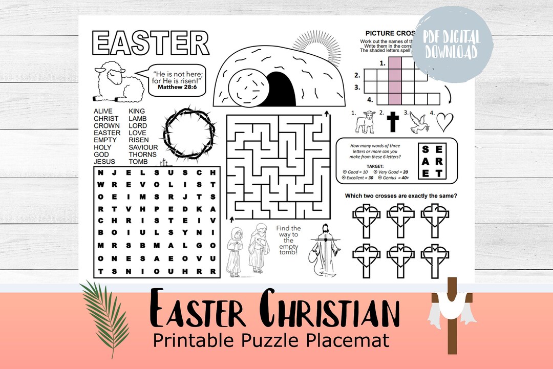 Easter Christian Puzzle Placemat: Kids Activity Sheet Printable (PDF ...