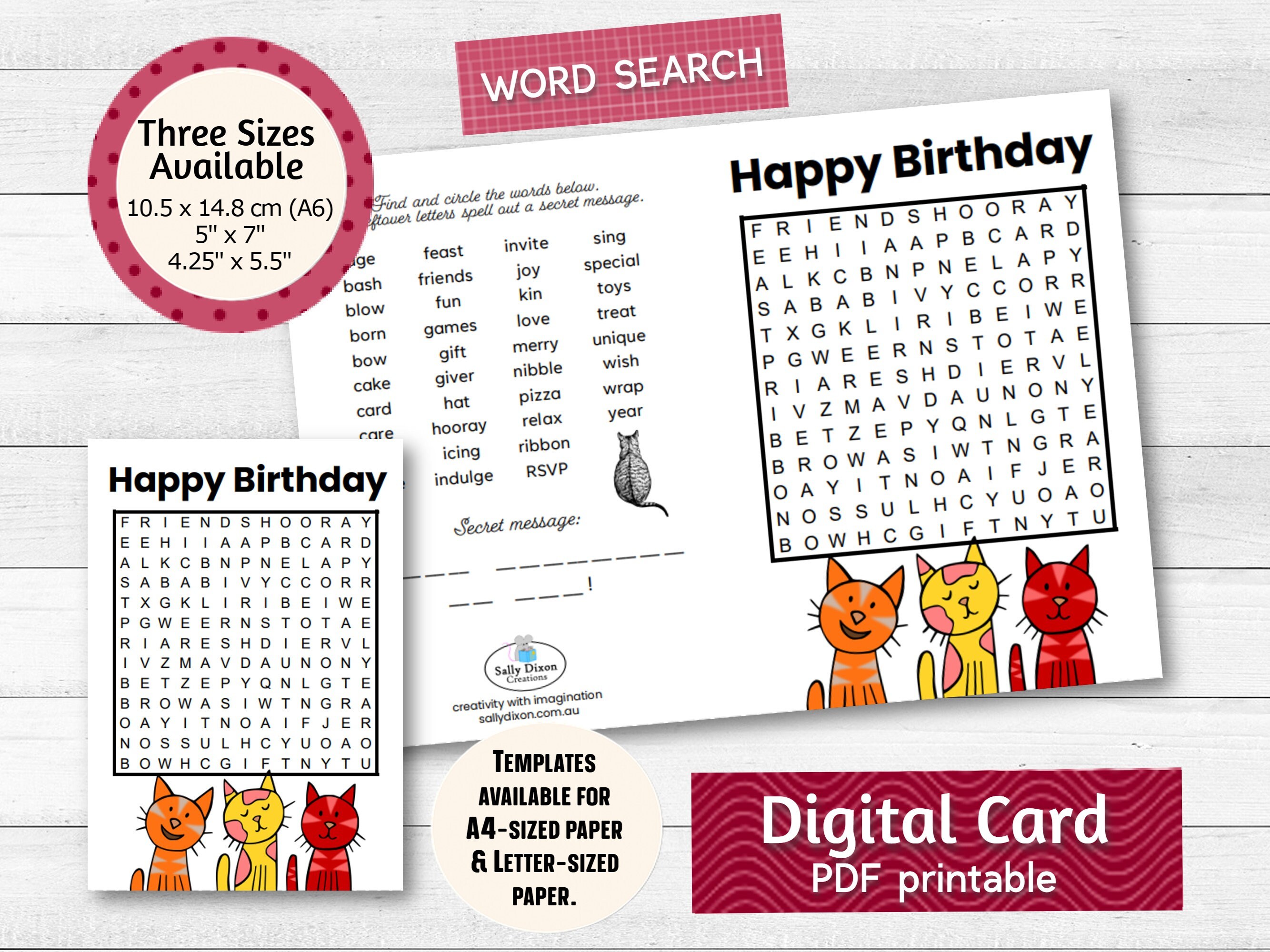 Printable Birthday Card - WORD SEARCH Puzzle - PDF Download - Etsy