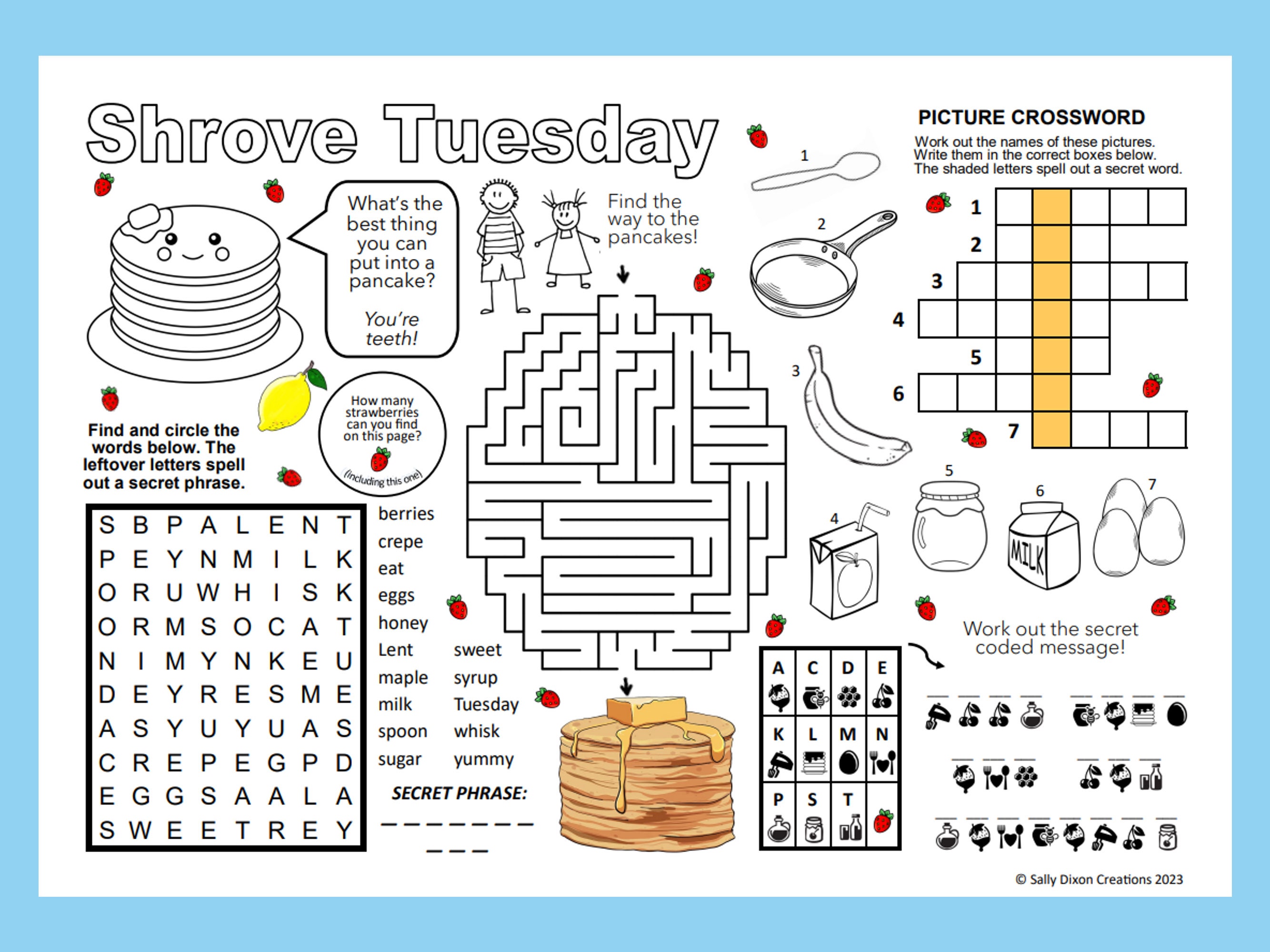 Shrove Tuesday, Pancake Day, Puzzle Sheet, Digital download, Printable ...
